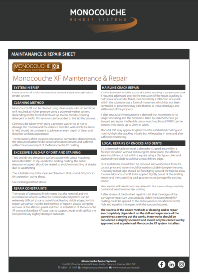 TECHNICAL REFERENCE - MONOCOUCHE RENDER SYSTEMS